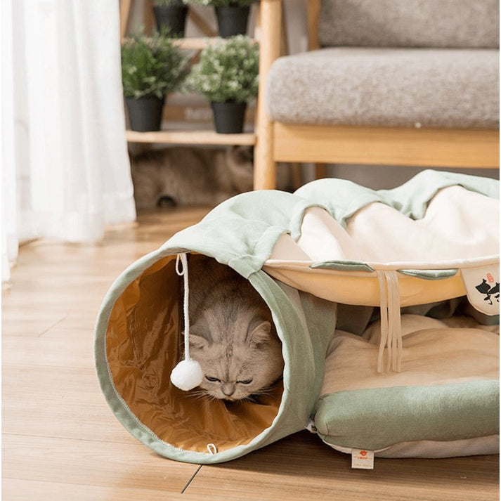 Cat Tunnel Bed with Cushion Mat